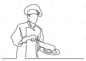 Continuous Line Drawing of Chef Cooking Meal Stock Vector ...