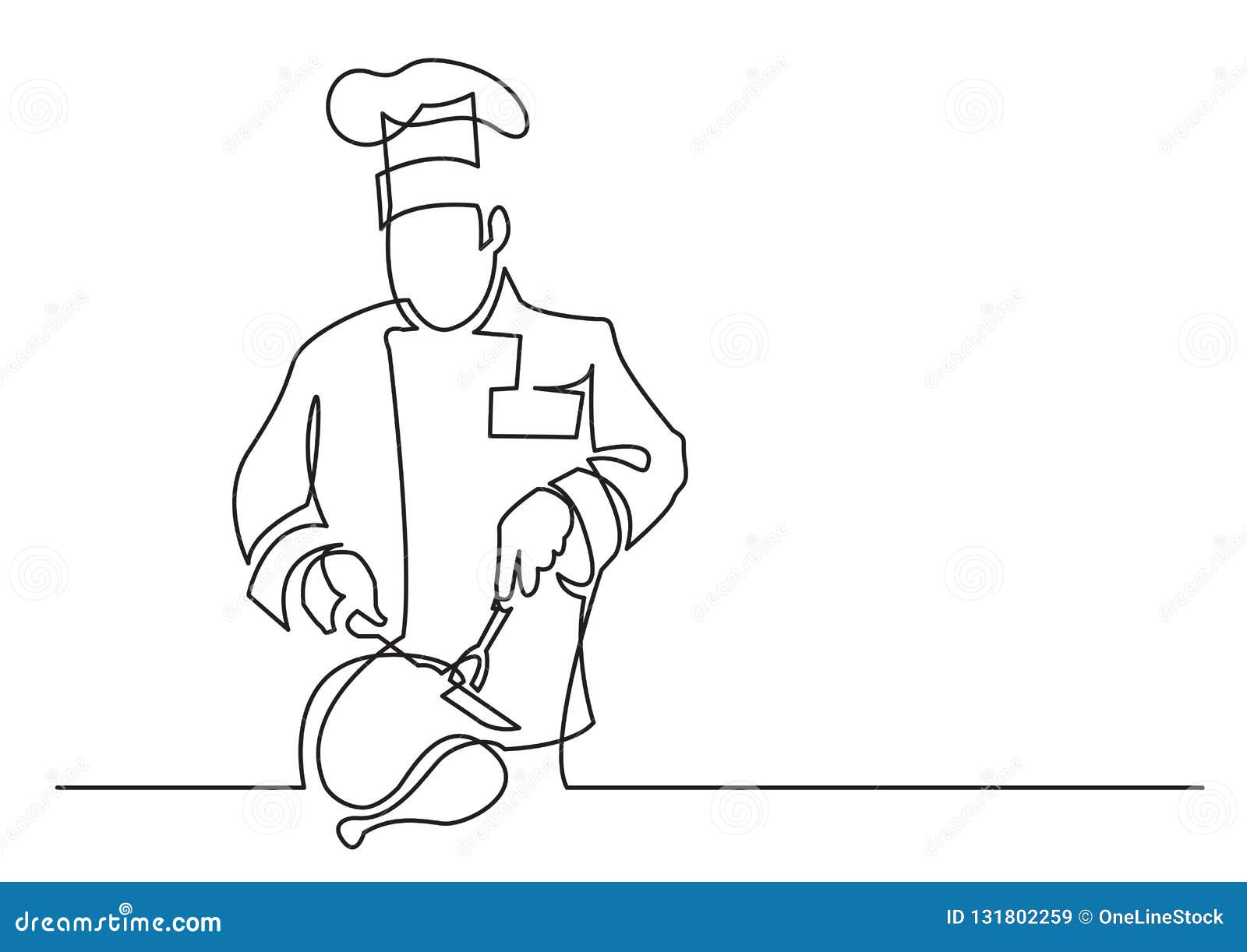 Continuous Line Drawing of Chef Cutting Turkey Stock Illustration ...
