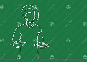 Continuous Line Drawing of Chef Holding Two Meals Stock Vector ...