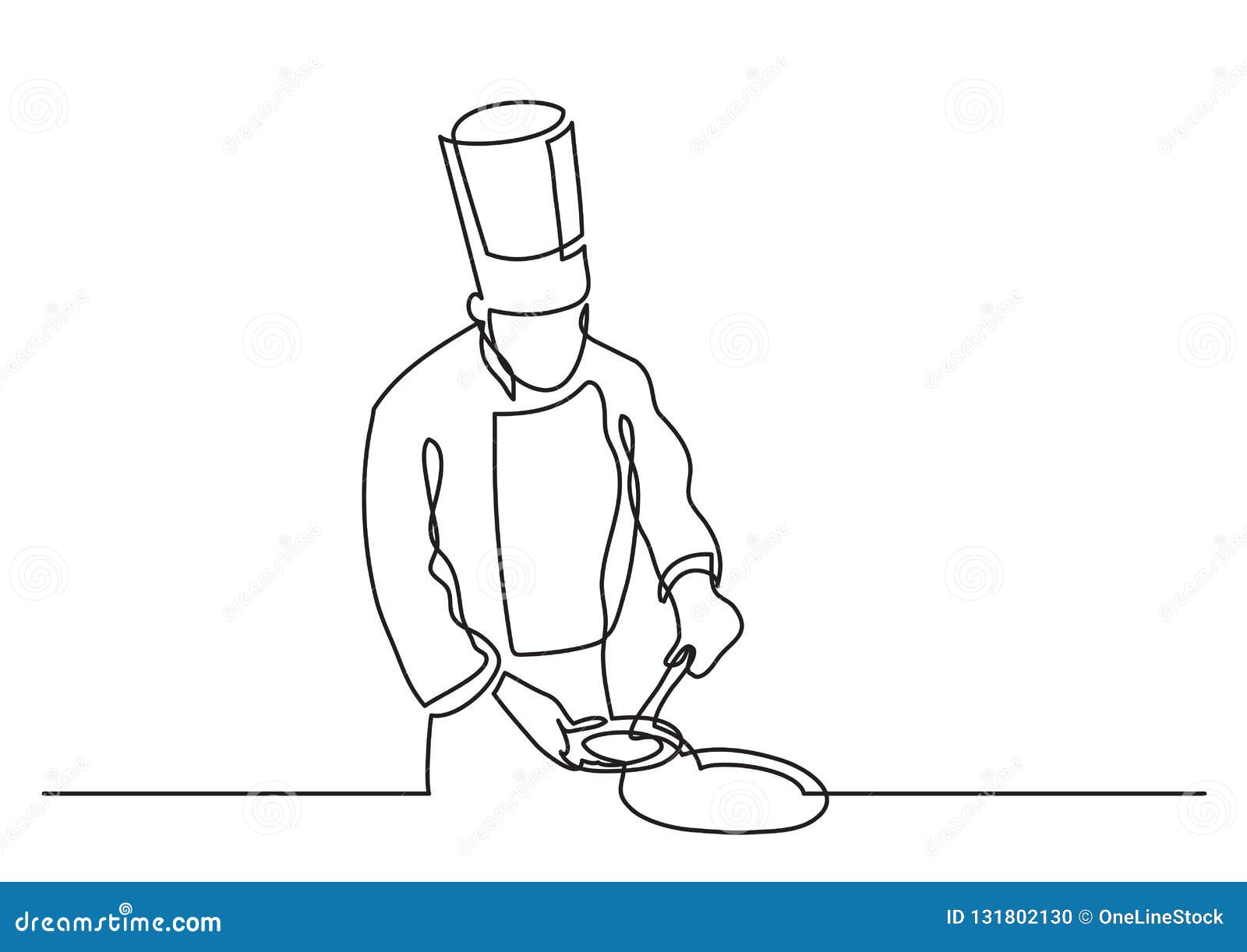 Continuous Line Drawing of Chef Making Meal Stock Vector - Illustration ...