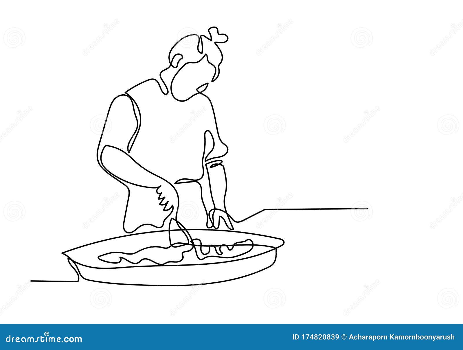 Continuous Line Drawing of Chef Prepares Food in the Kitchen Stock ...