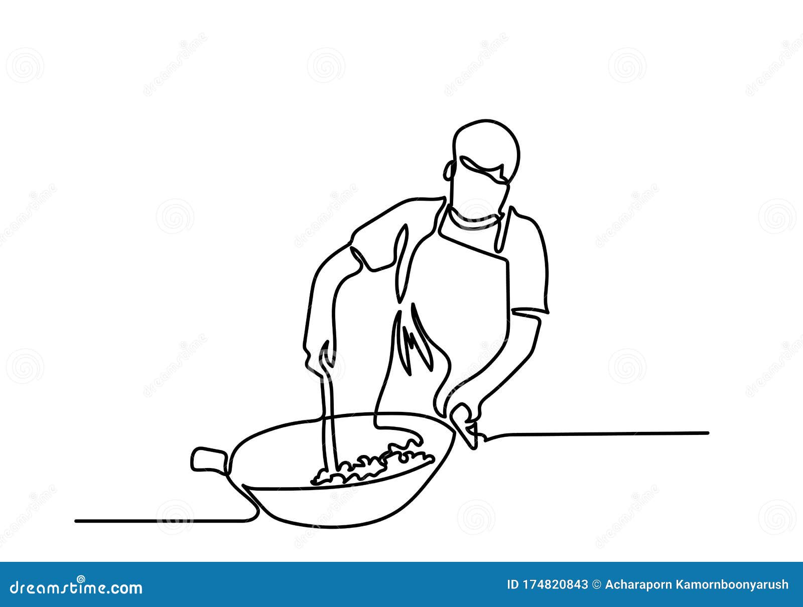 Continuous Line Drawing of Chef Prepares Food in the Kitchen Stock ...
