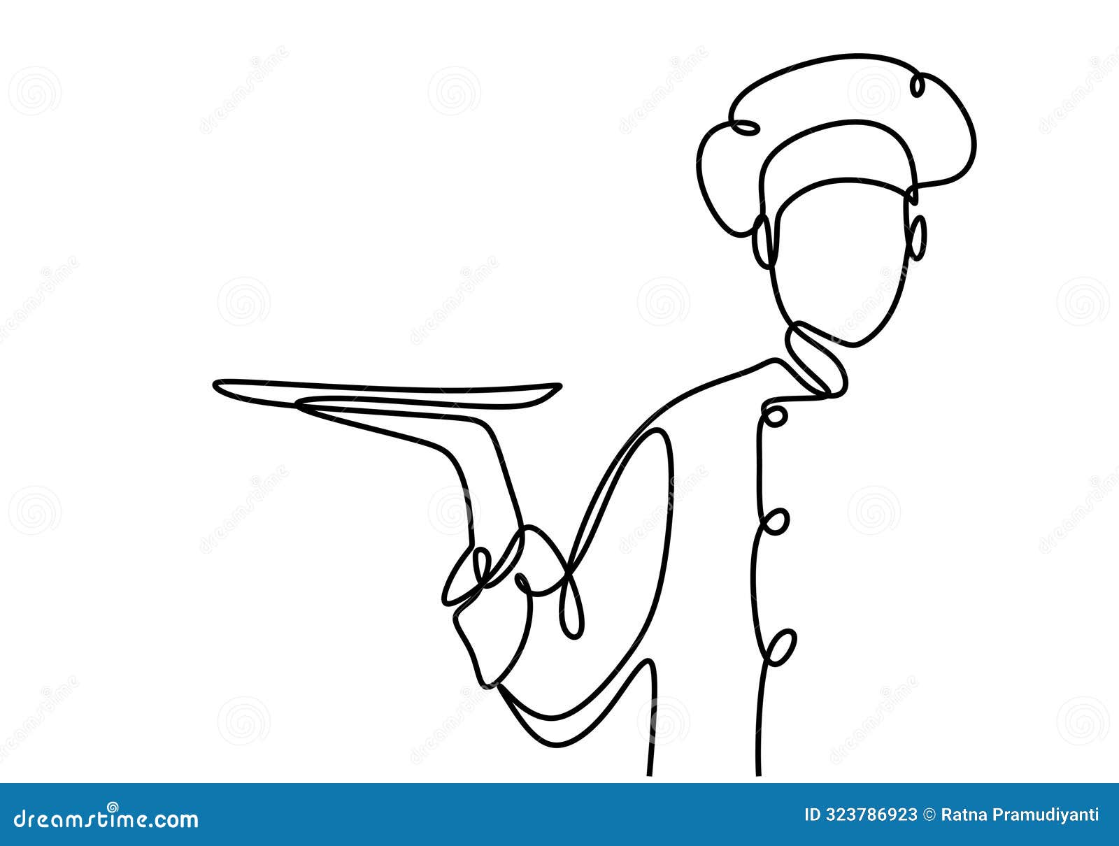 Continuous Line Drawing of Chef Waiter Pose Standing Bringing Tray ...