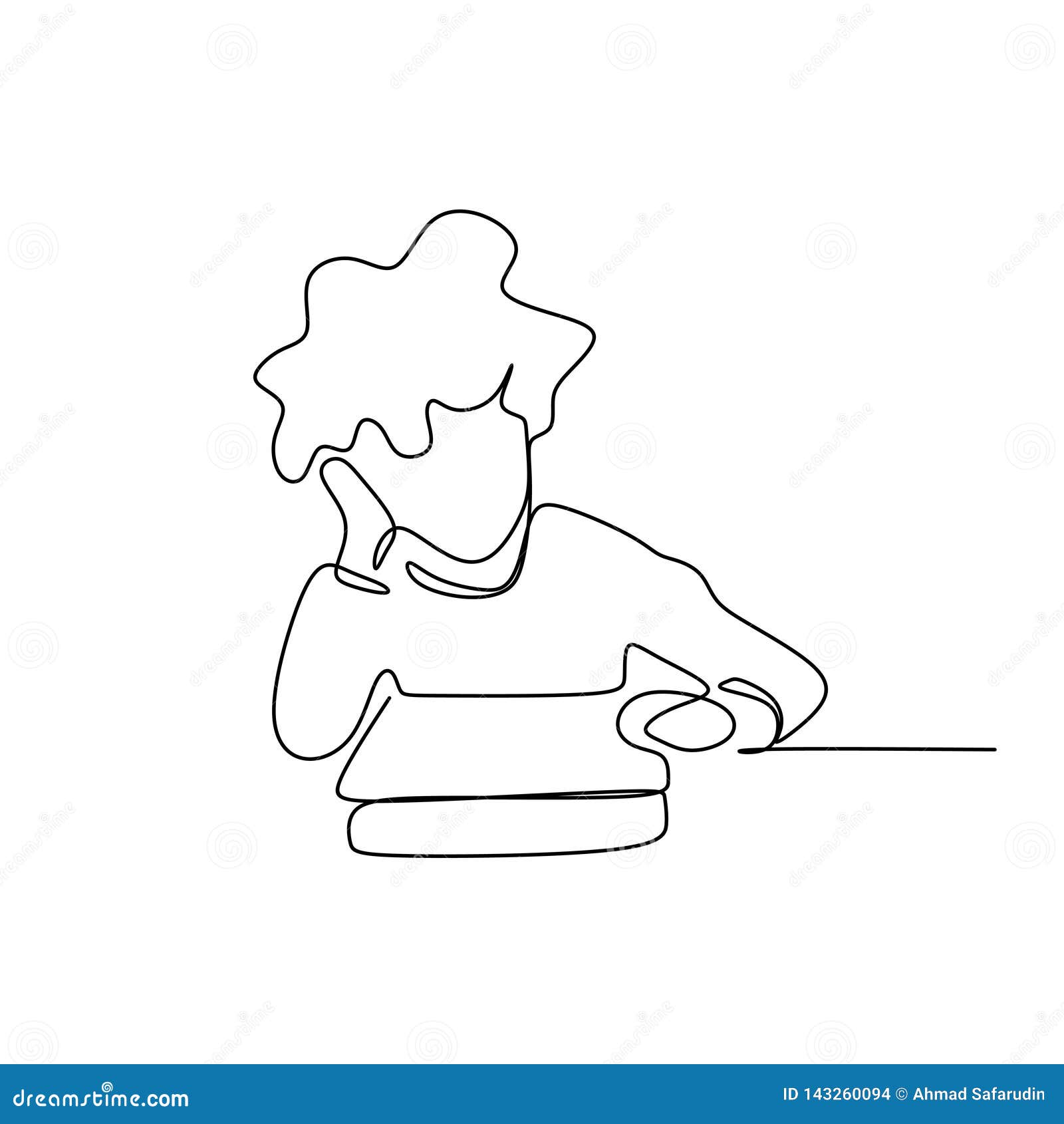 Continuous Line Drawing of a Child Reading a Book Stock Vector ...