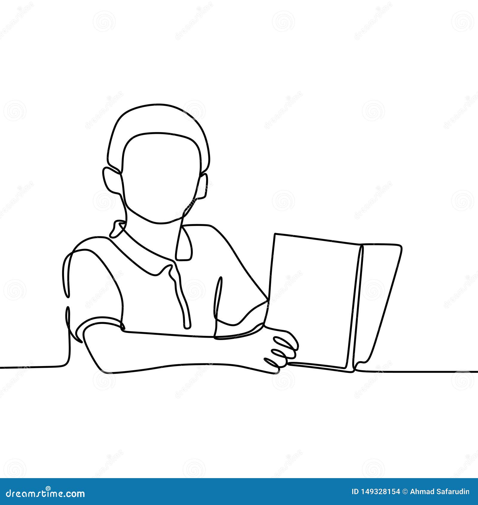 Continuous Line Drawing of Children Read Book Stock Vector ...