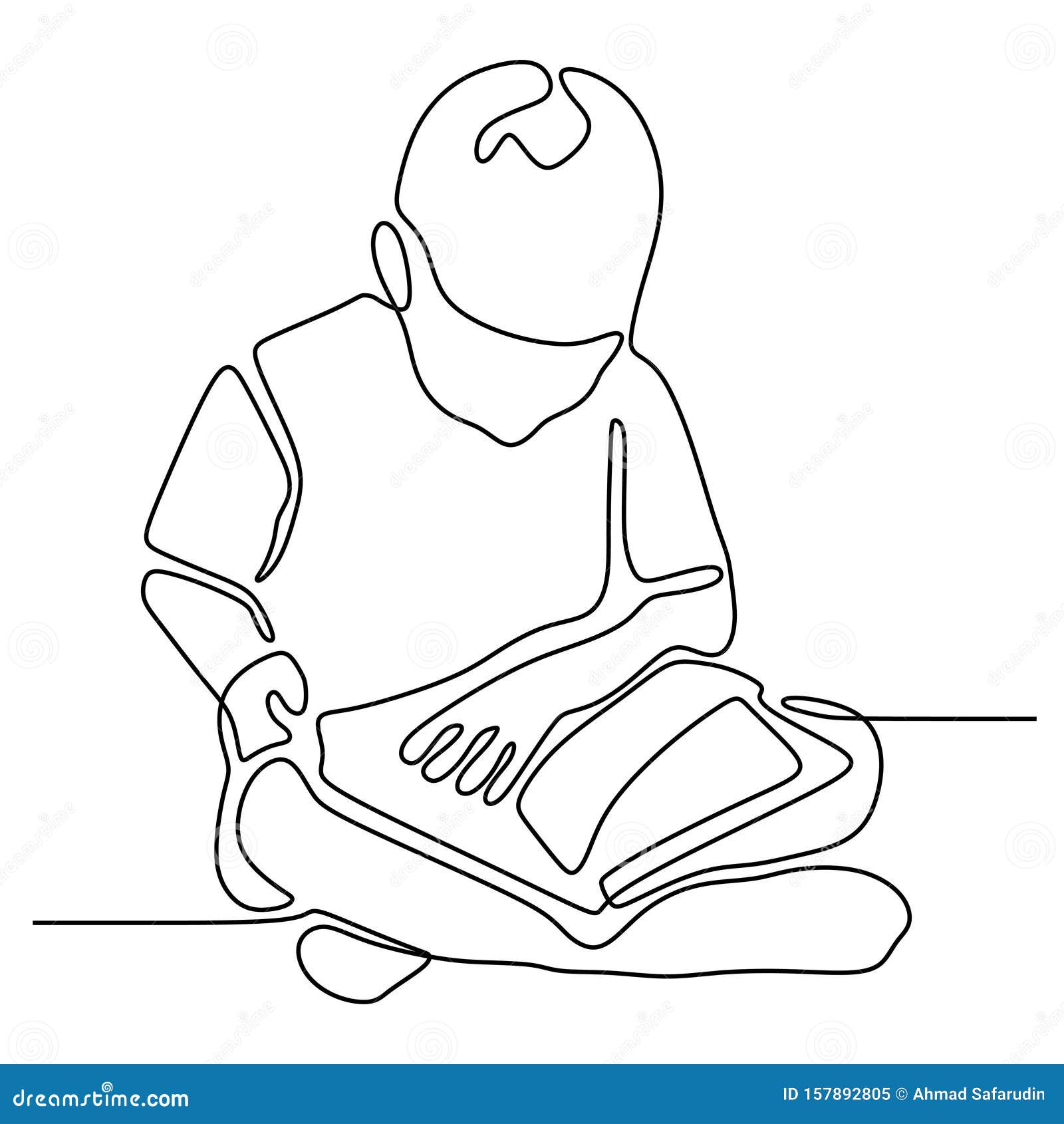 Continuous Line Drawing of Children Sitting Reading Books for Study ...