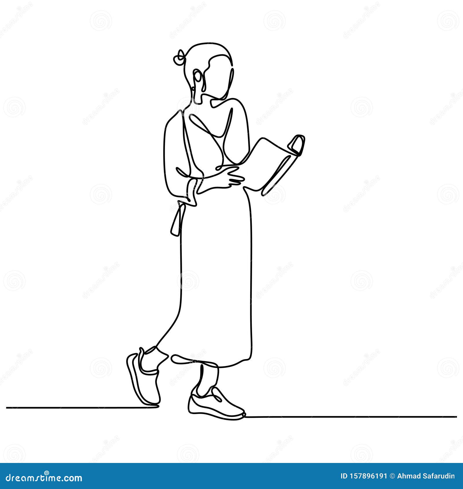 Continuous Line Drawing of Children Sitting Reading Books for Study ...