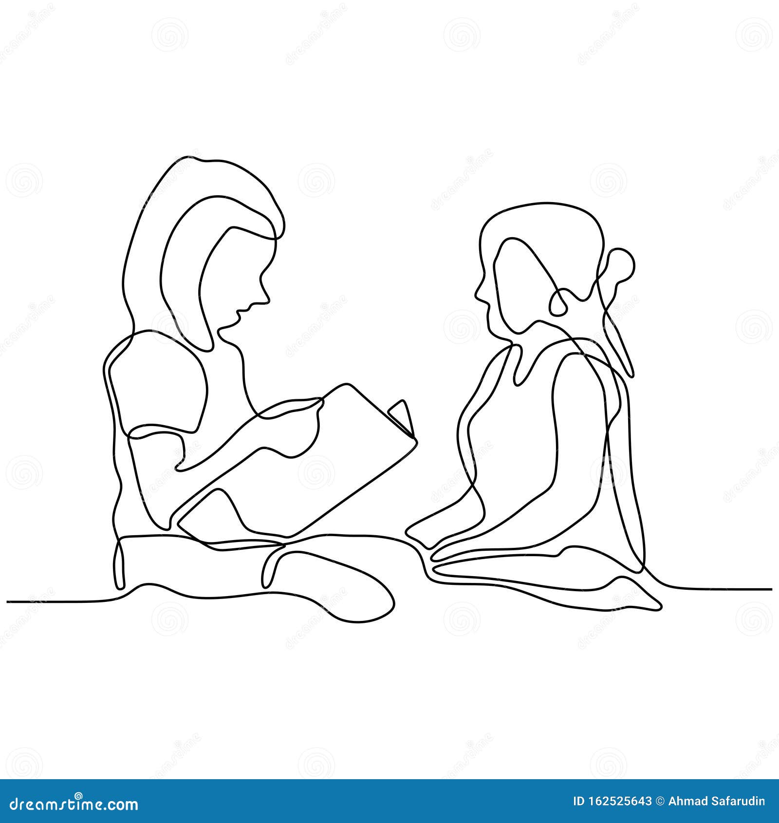 Continuous Line Drawing of Children Sitting Reading Books for Study ...