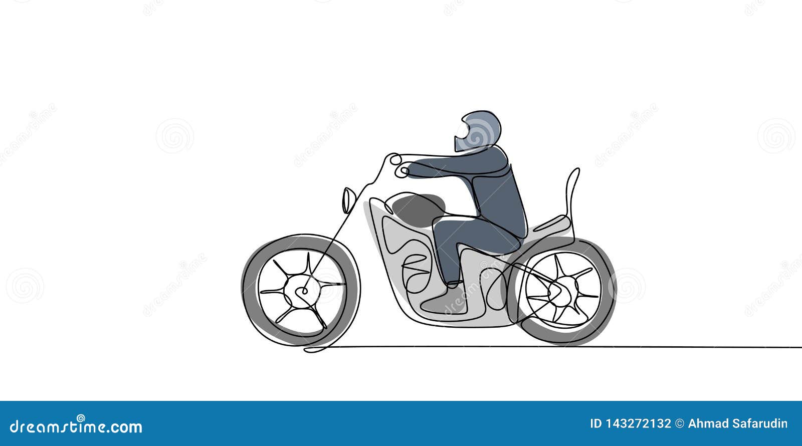 Continuous Line Drawing of a Chopper Motor with Man Driver Stock ...