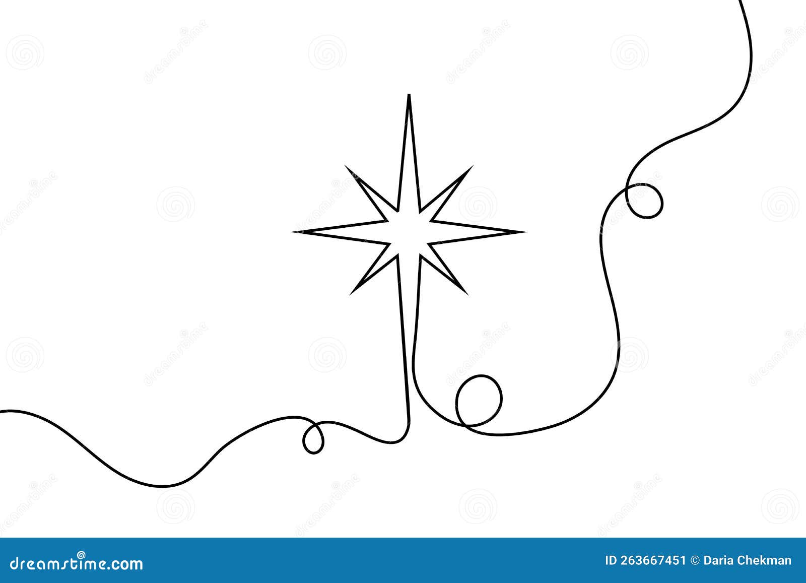 Continuous Line Drawing of a Christmas Star, on a White Background ...