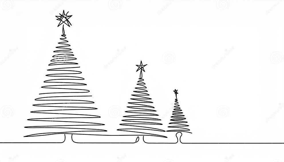 Continuous Line Drawing of Christmas Tree. Christmas Tree Line ...