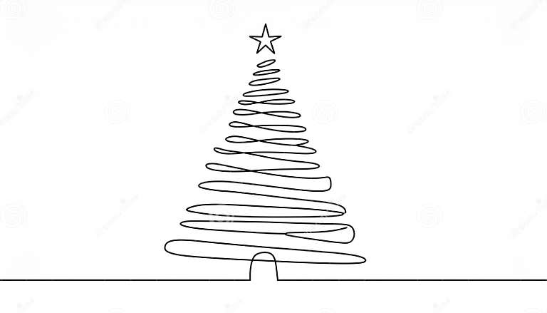 Continuous Line Drawing of Christmas Tree. Christmas Tree Line ...