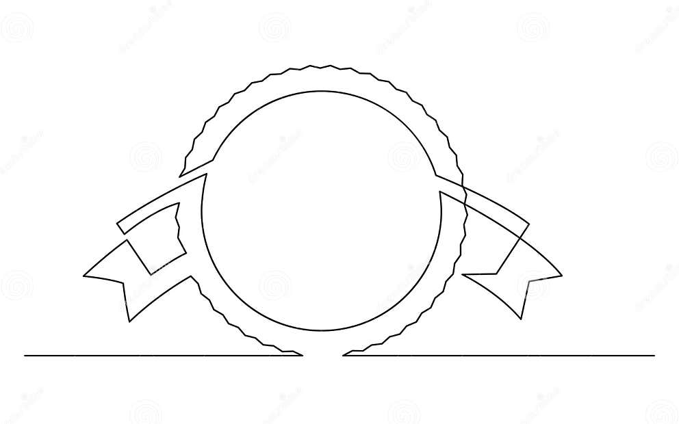 Continuous Line Drawing of Circle and Ribbon Label Stock Vector ...