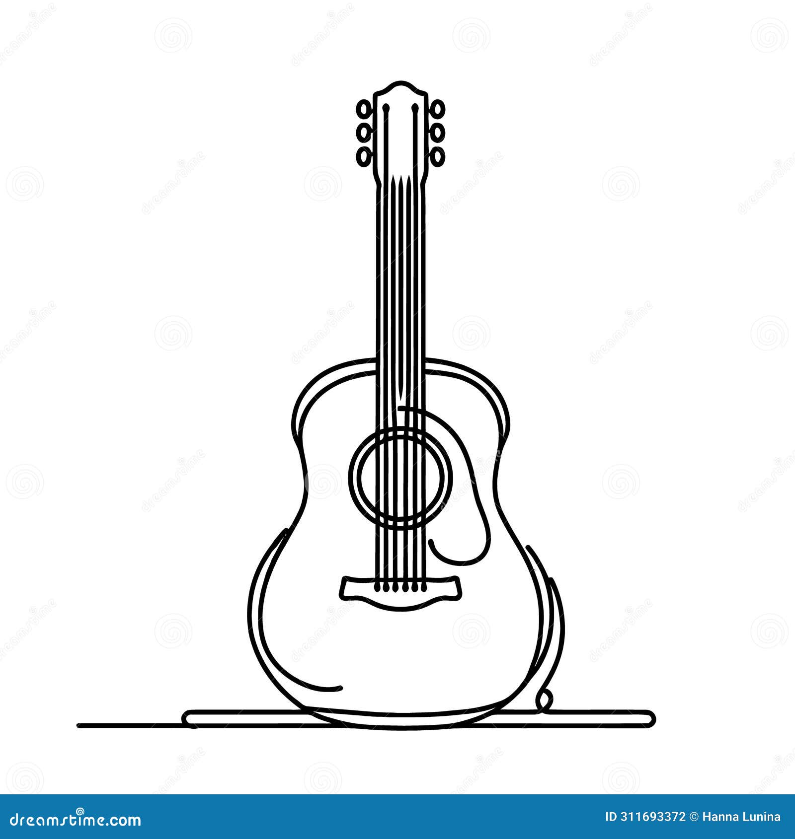 Continuous Line Drawing of Classical Acoustic Guitar. Guitar in One ...