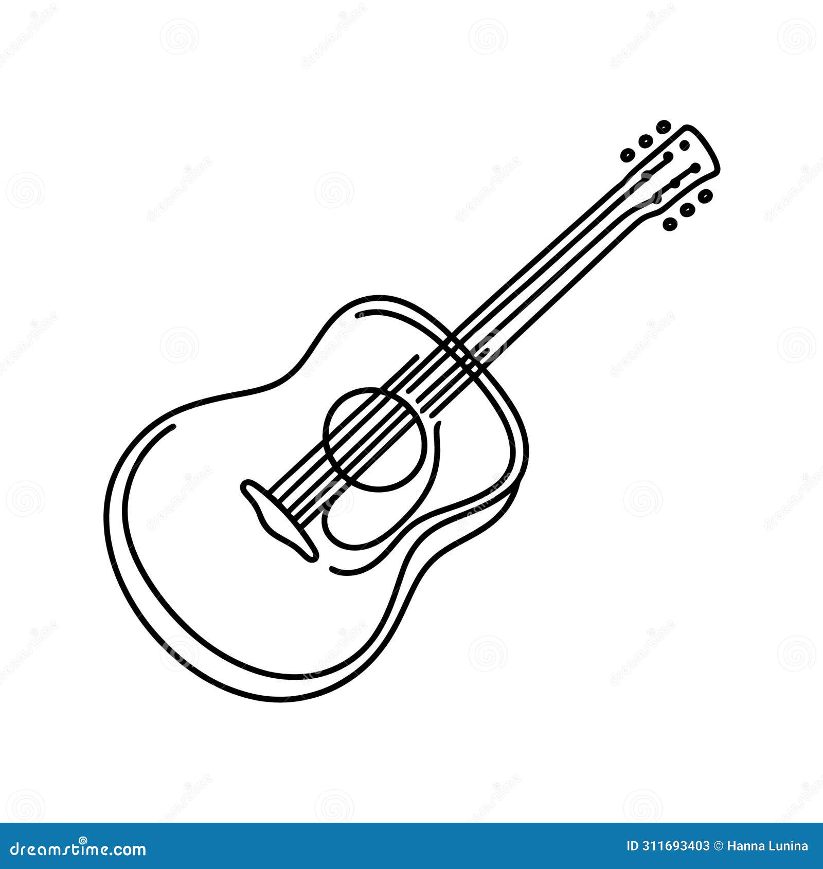 Continuous Line Drawing of Classical Acoustic Guitar. Guitar in One ...
