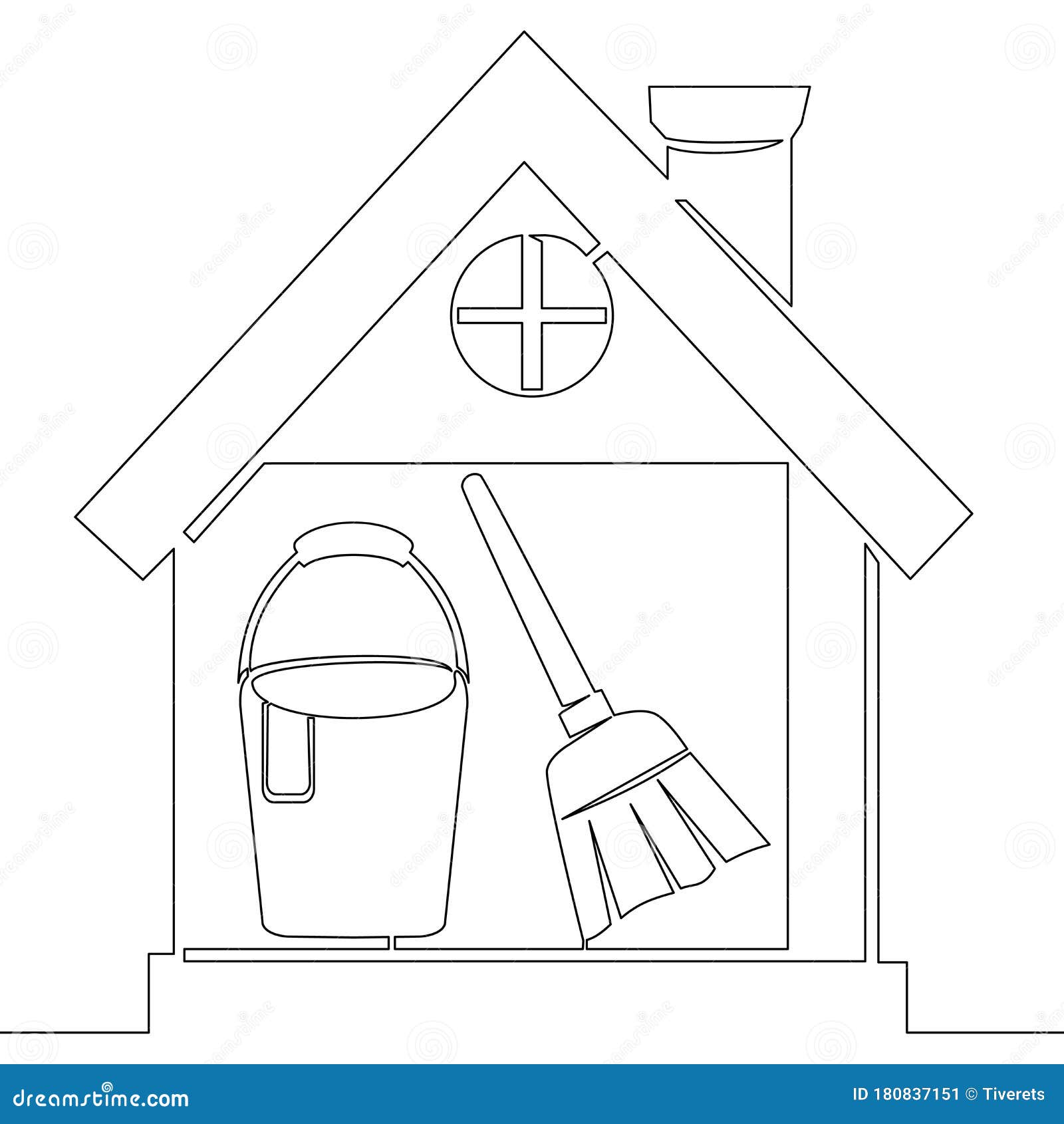 Continuous Line Drawing Clean Housework Concept Stock Vector ...
