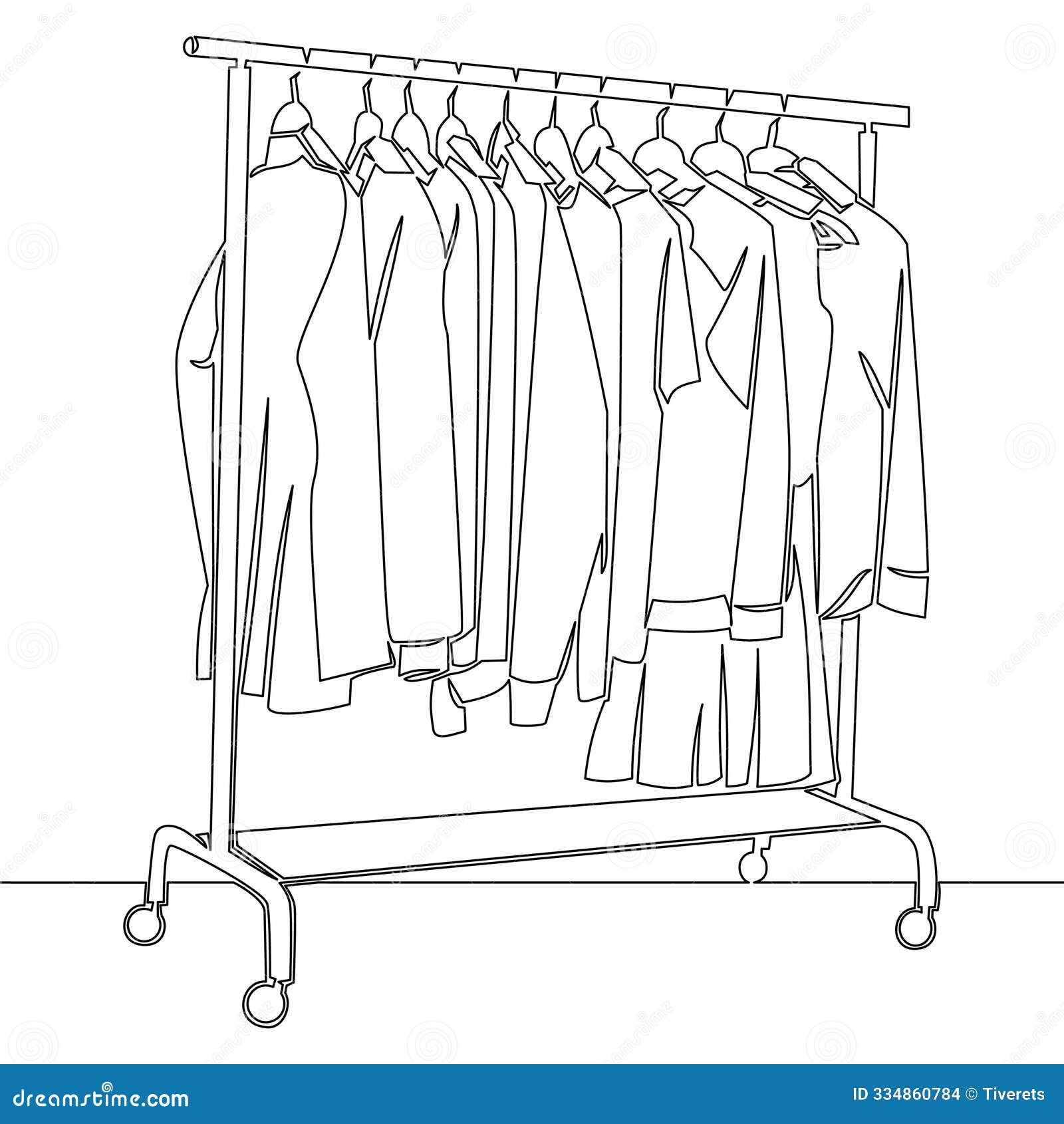 Continuous Line Drawing Clothes on a Hanger in the Store Clean Clothes ...