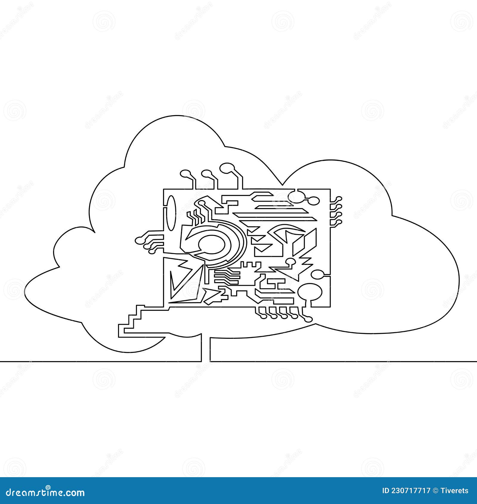 Continuous Line Drawing Cloud Chip Circuit Concept Stock Vector ...
