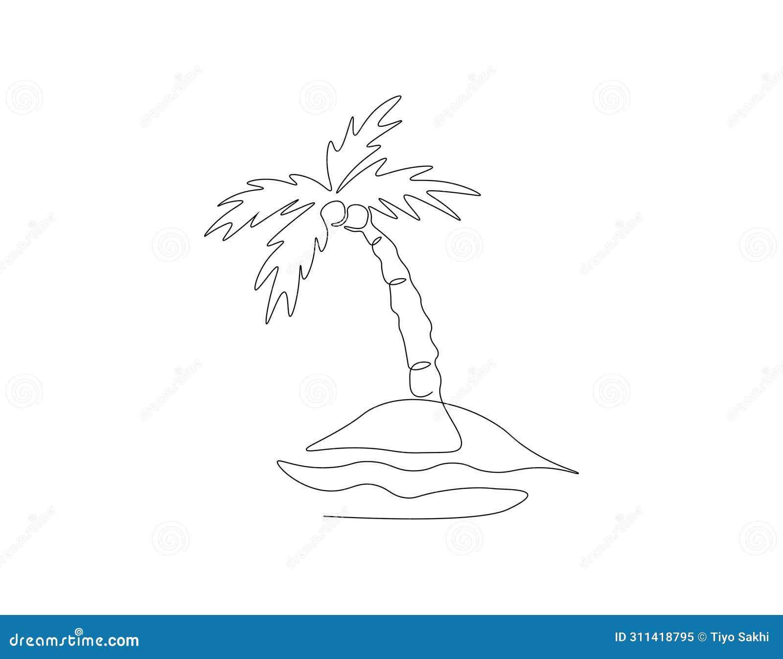 Continuous Line Drawing of Coconut Tree. One Line of Coconut Tree ...