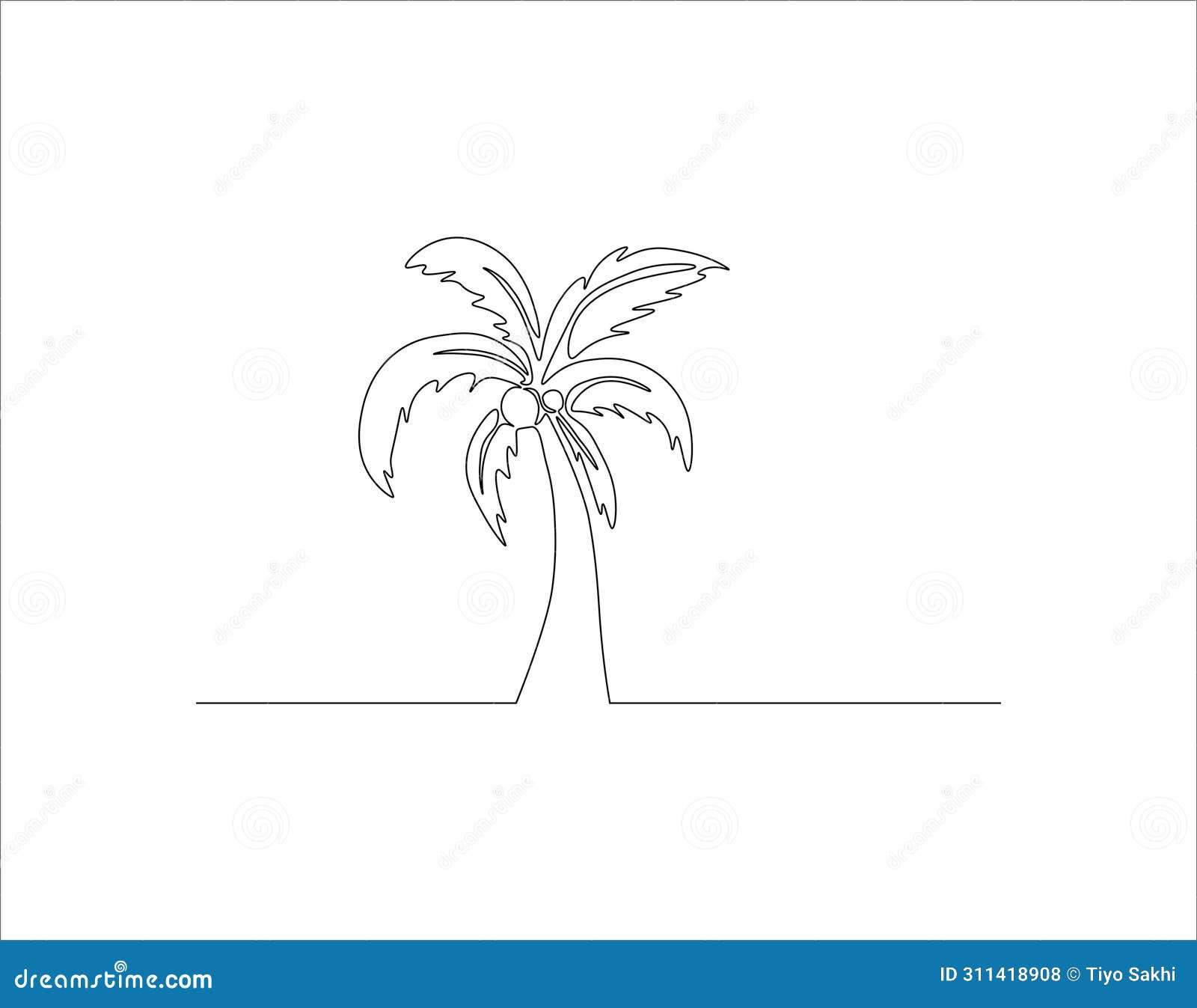 Continuous Line Drawing of Coconut Tree. One Line of Coconut Tree ...