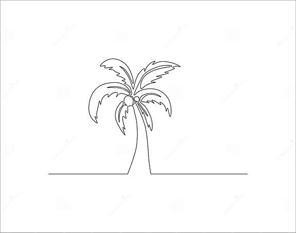 Continuous Line Drawing of Coconut Tree. One Line of Coconut Tree ...