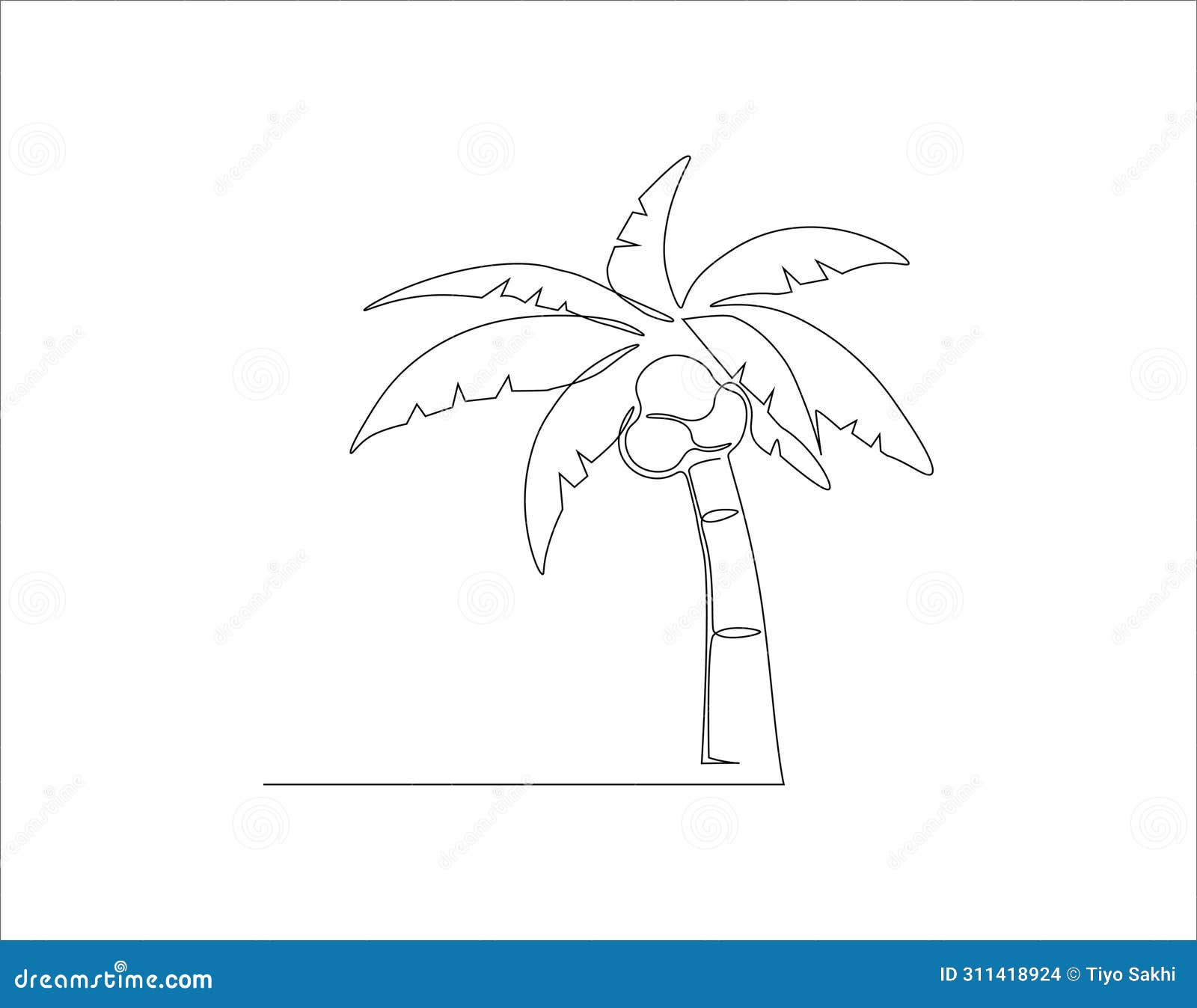 Continuous Line Drawing of Coconut Tree. One Line of Coconut Tree ...