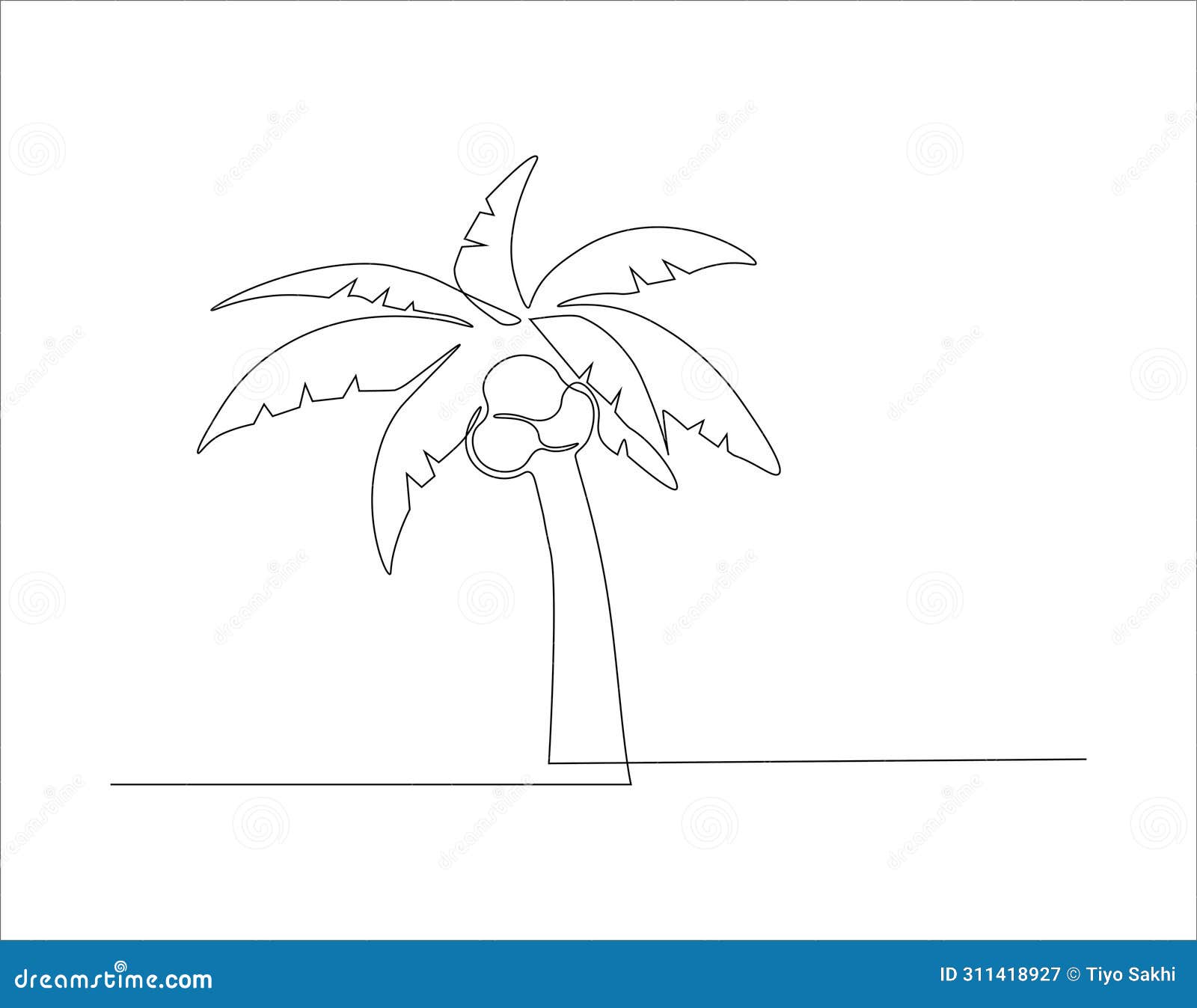 Continuous Line Drawing of Coconut Tree. One Line of Coconut Tree ...