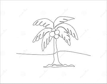 Continuous Line Drawing of Coconut Tree. One Line of Coconut Tree ...