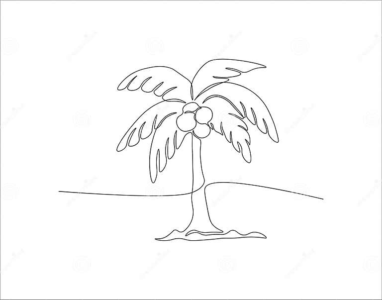 Continuous Line Drawing of Coconut Tree. One Line of Coconut Tree ...