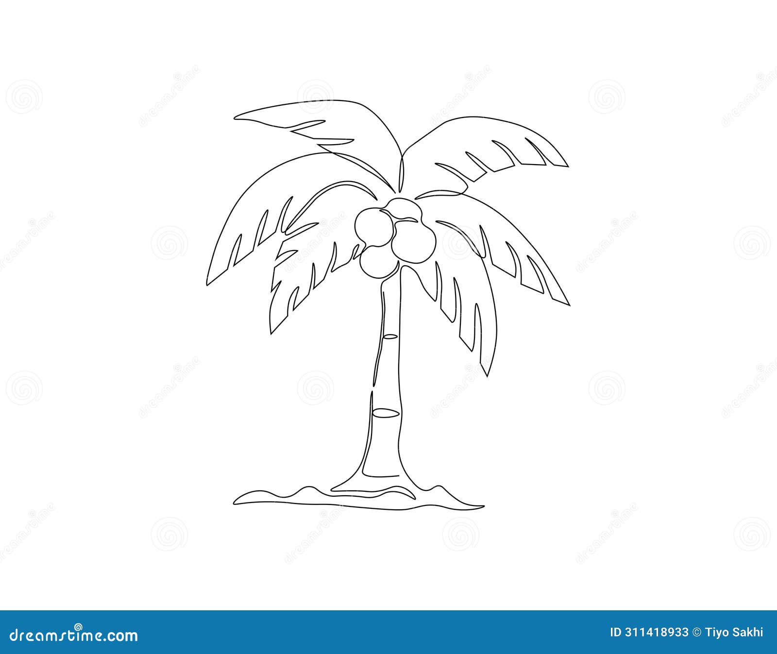 Continuous Line Drawing of Coconut Tree. One Line of Coconut Tree ...
