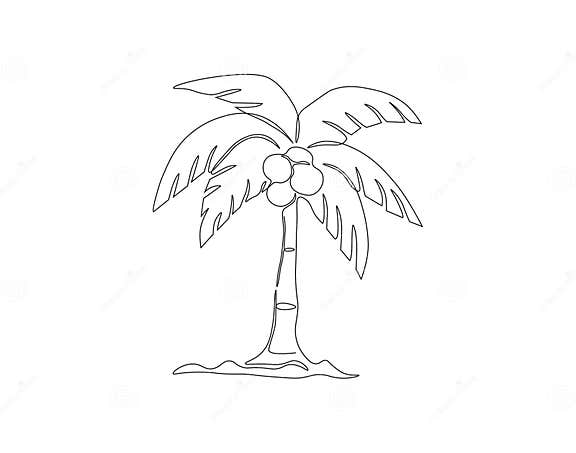 Continuous Line Drawing of Coconut Tree. One Line of Coconut Tree ...