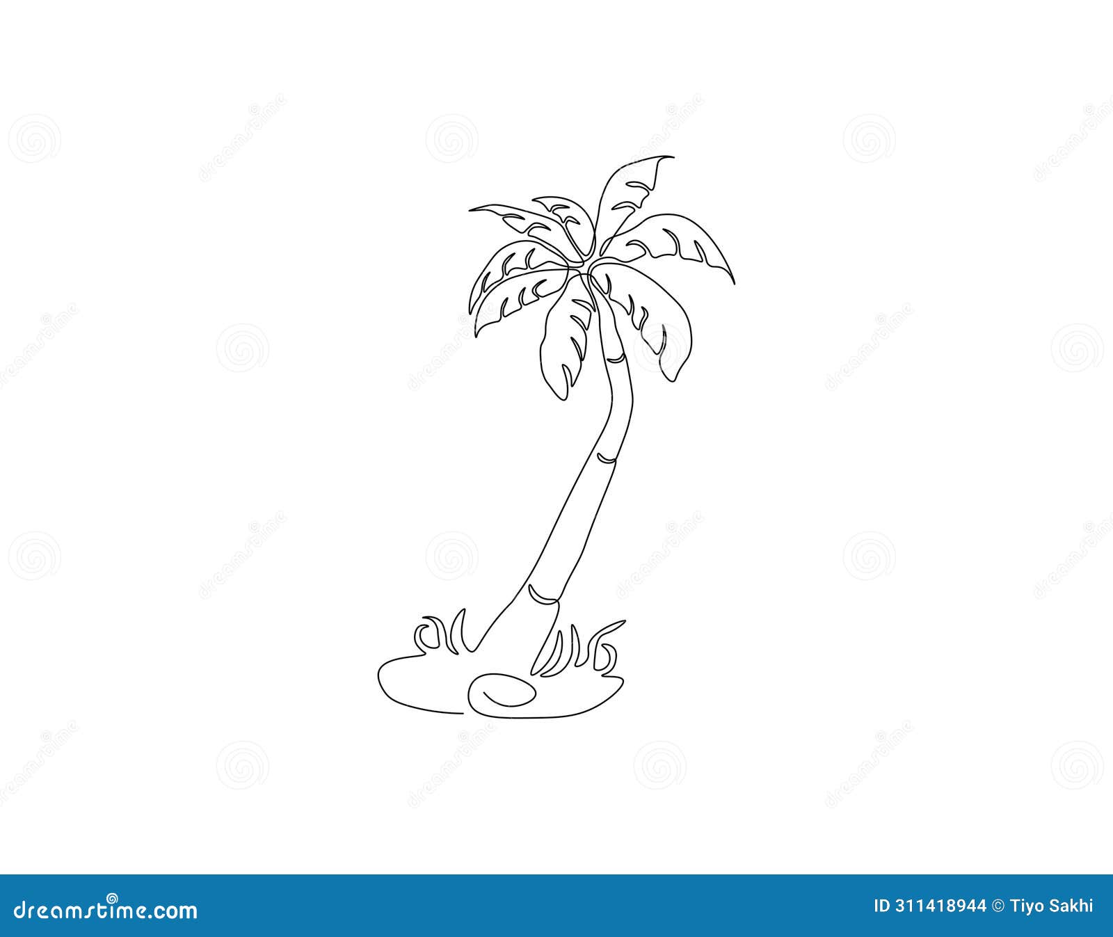 Continuous Line Drawing of Coconut Tree. One Line of Coconut Tree ...