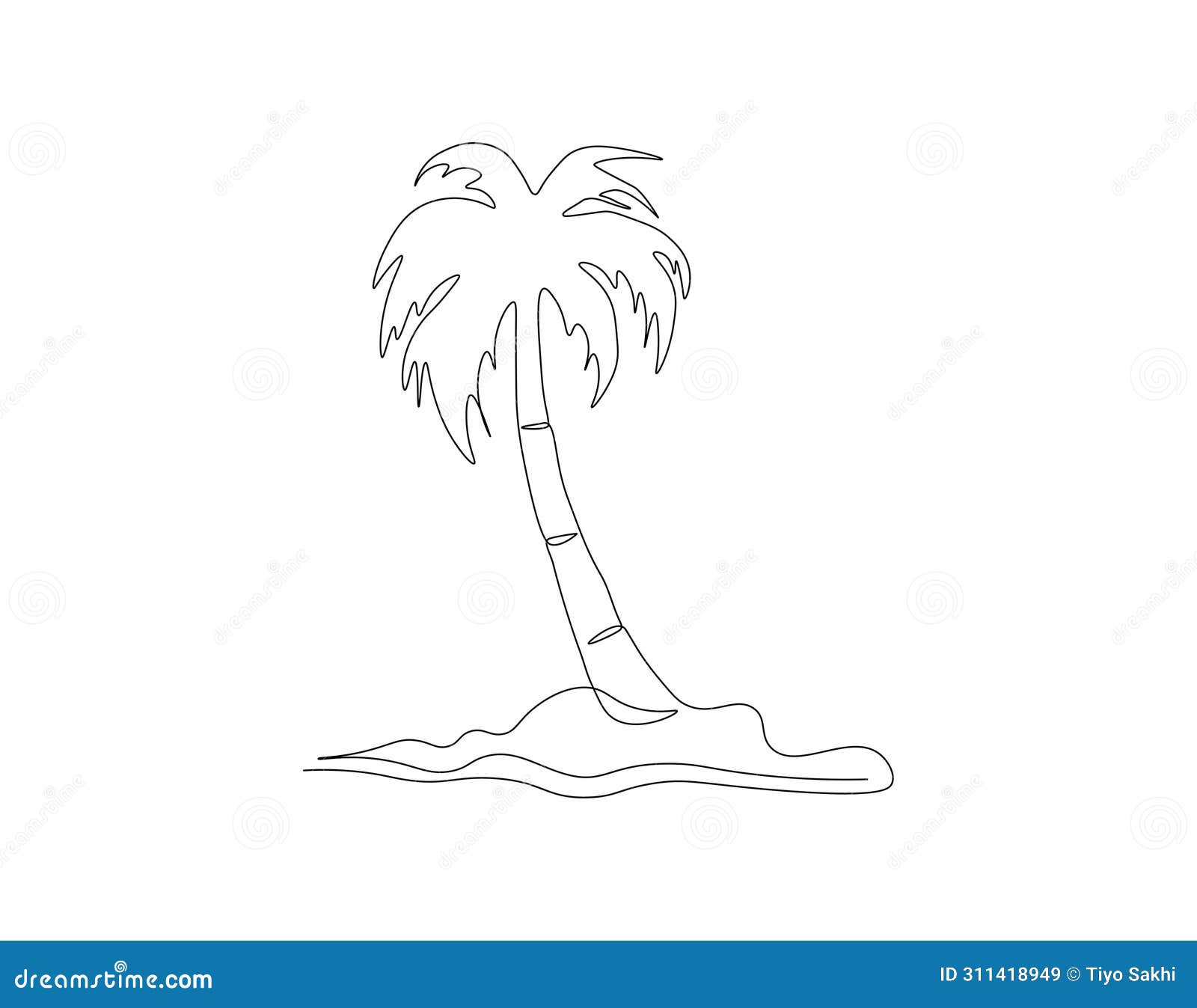 Continuous Line Drawing of Coconut Tree. One Line of Coconut Tree ...