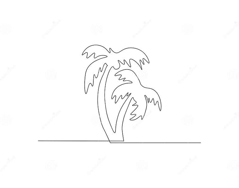 Continuous Line Drawing of Coconut Tree. One Line of Coconut Tree ...