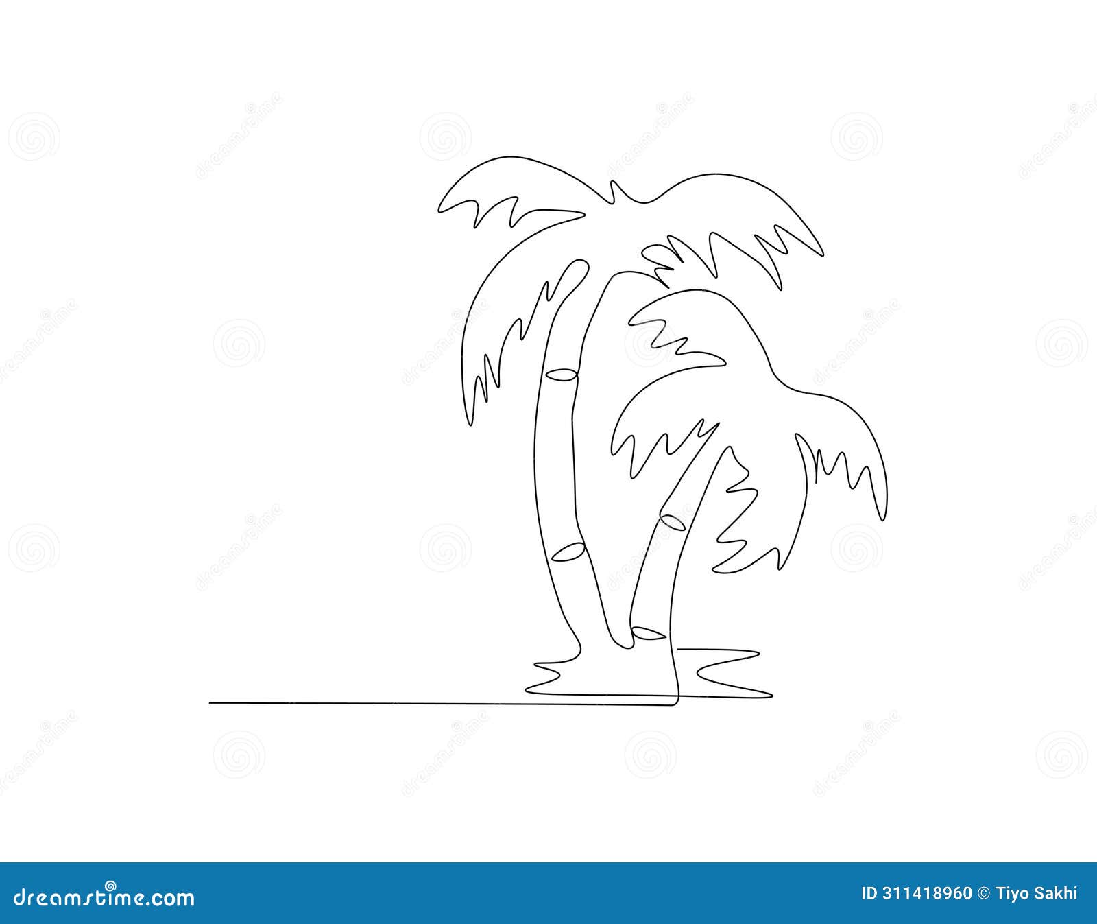 Continuous Line Drawing of Coconut Tree. One Line of Coconut Tree ...