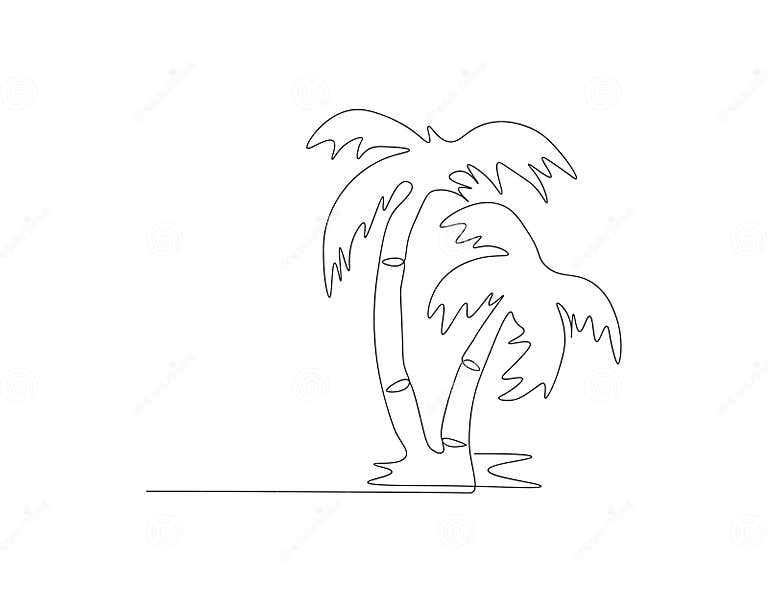 Continuous Line Drawing of Coconut Tree. One Line of Coconut Tree ...