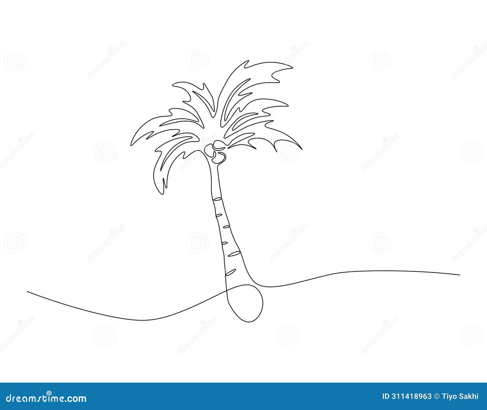 Continuous Line Drawing of Coconut Tree. One Line of Coconut Tree ...
