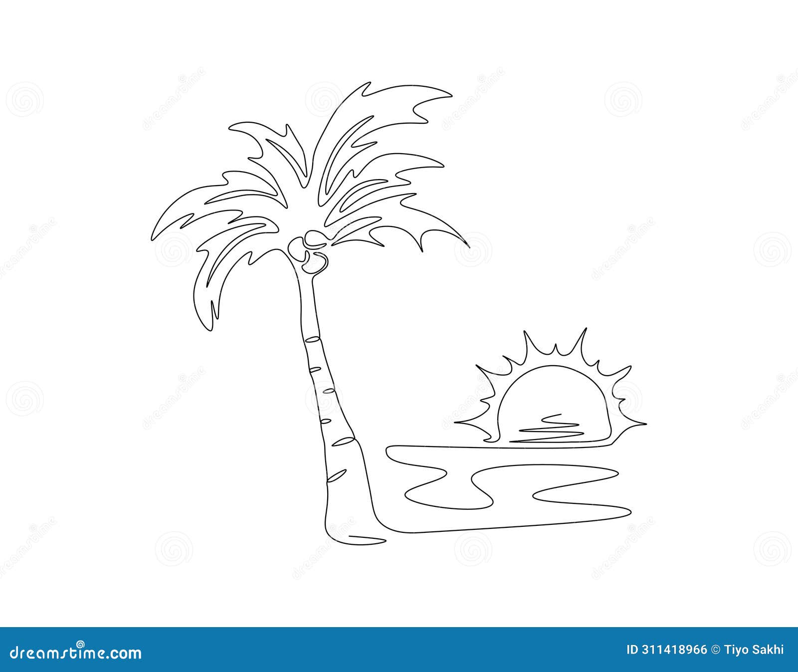 Continuous Line Drawing of Coconut Tree. One Line of Coconut Tree ...