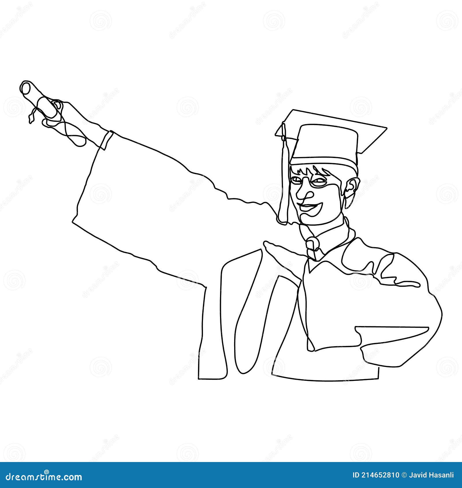 Continuous Line Drawing. College Graduate with Hat and Mantle Stock ...