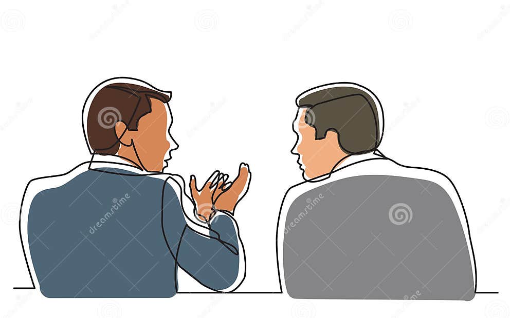 Continuous Line Drawing of Two Men Talking Stock Vector - Illustration ...