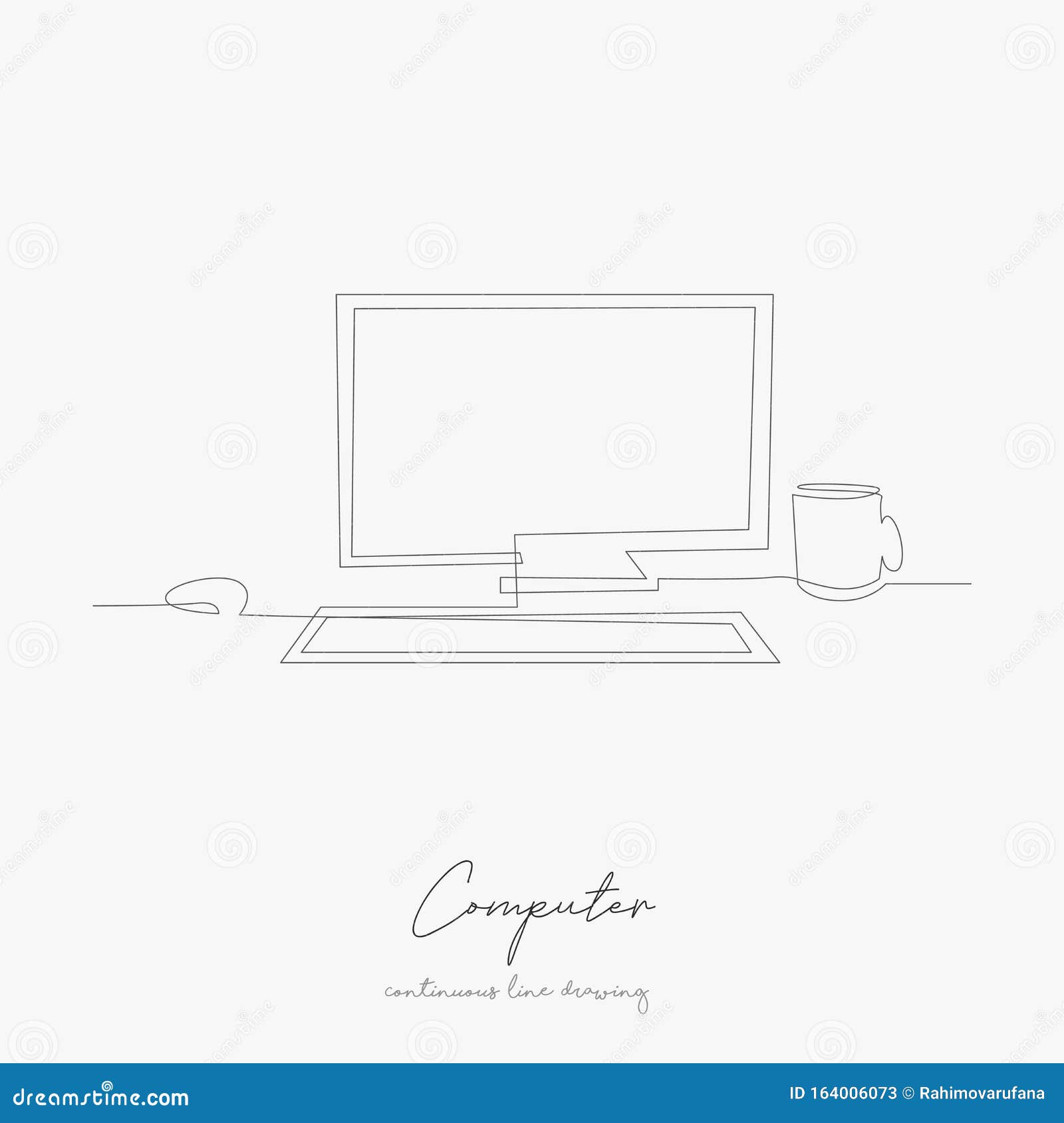 Continuous Line Drawing. Computer. Simple Vector Illustration. Computer ...