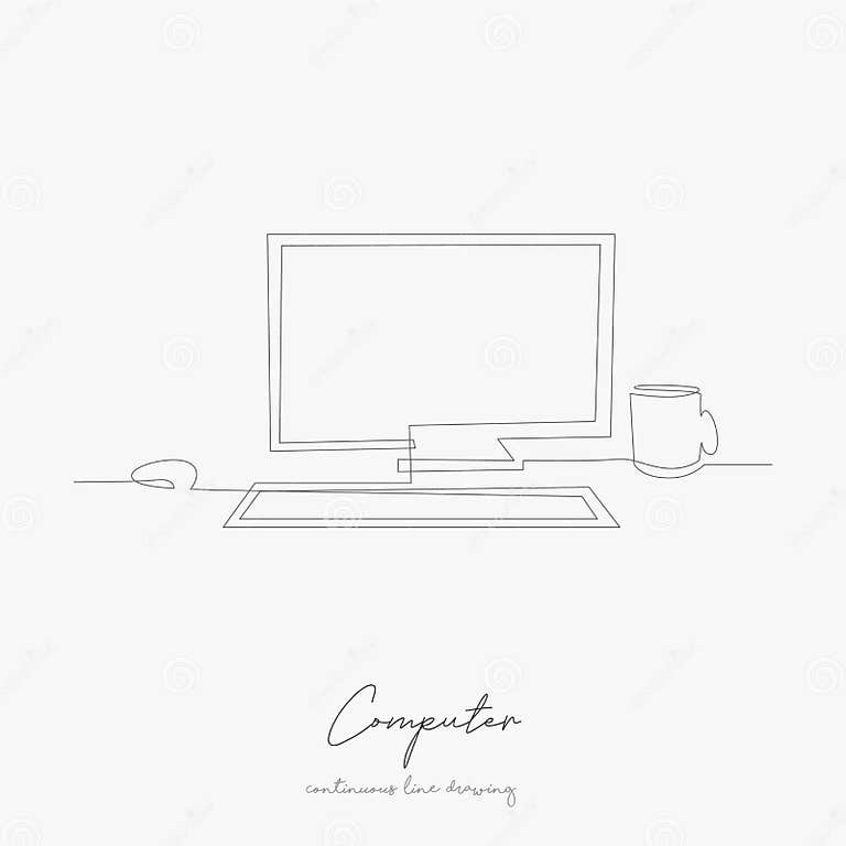 Continuous Line Drawing. Computer. Simple Vector Illustration. Computer ...