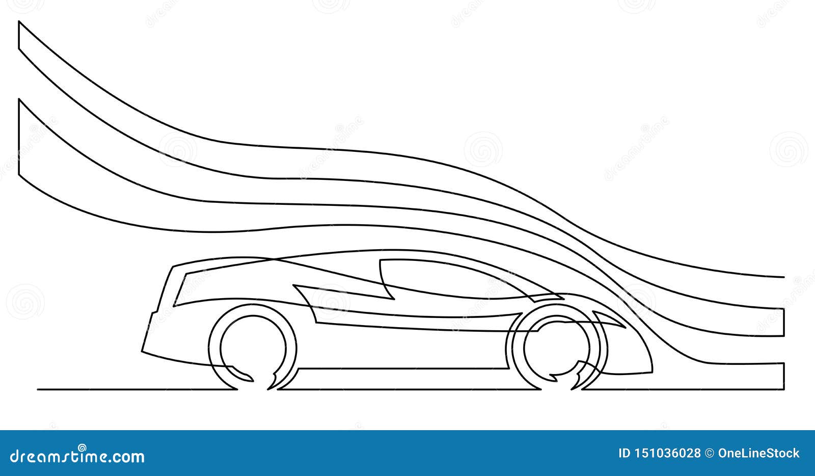 Continuous Line Drawing of Concept Sport Car with Aerodynamics Waves ...