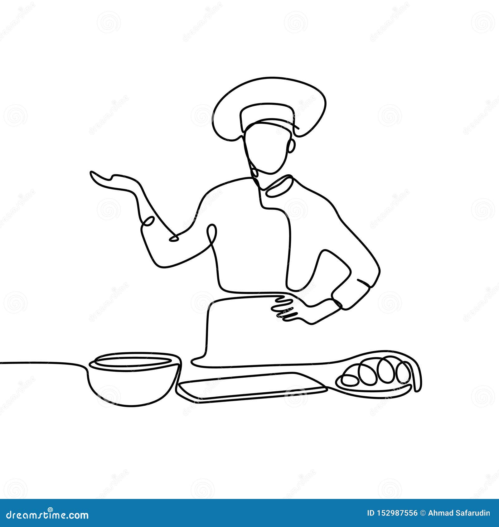 Continuous Line Drawing of Confident Chef Standing Stock Vector ... Continuous Line Drawing of Confident Chef Standing Stock Vector ...
