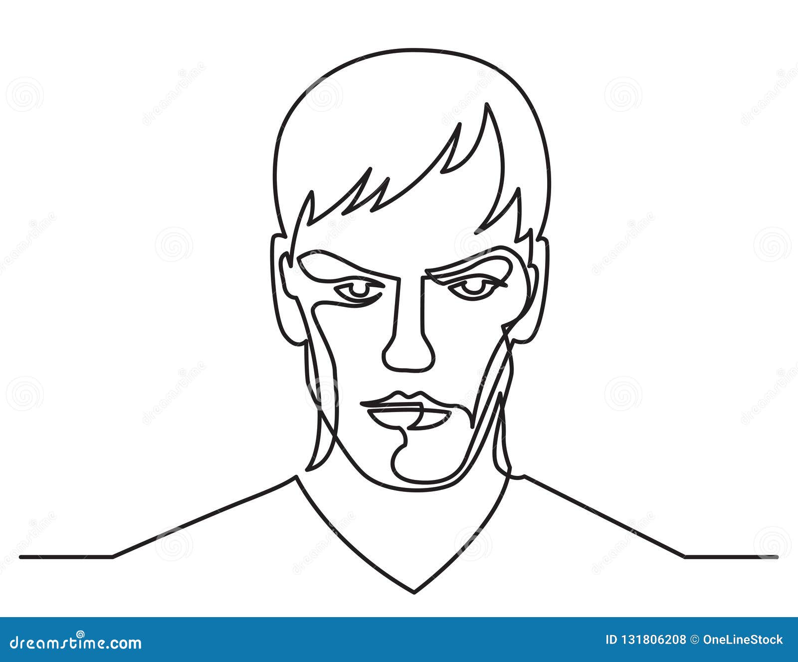Continuous Line Drawing of Confident Young Man Portrait on White ...