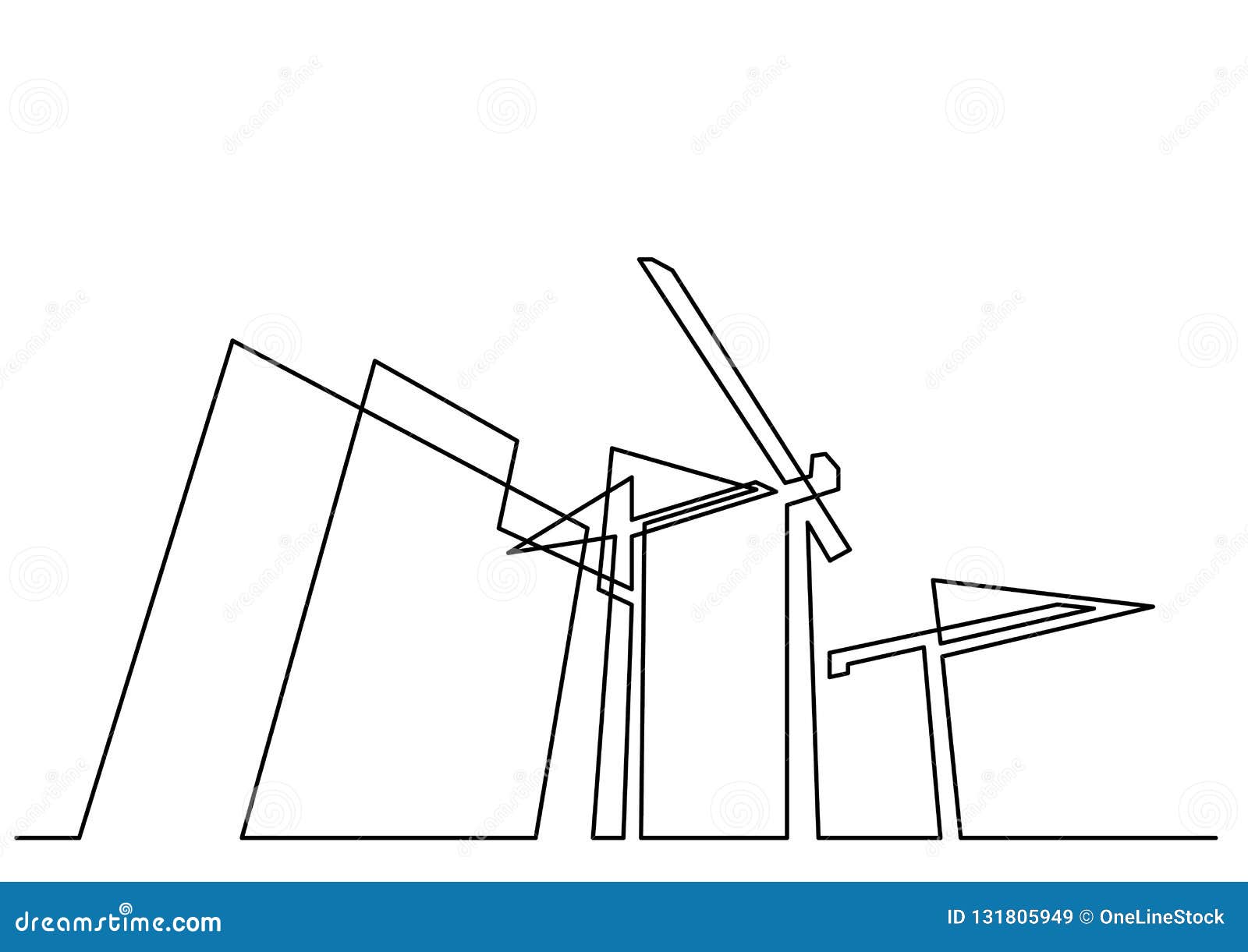Continuous Line Drawing of Construction Buildings with Cranes Stock ...