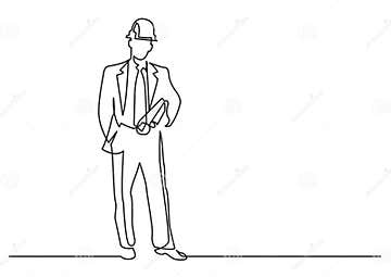Continuous Line Drawing of - Construction Engineer Stock Vector ...