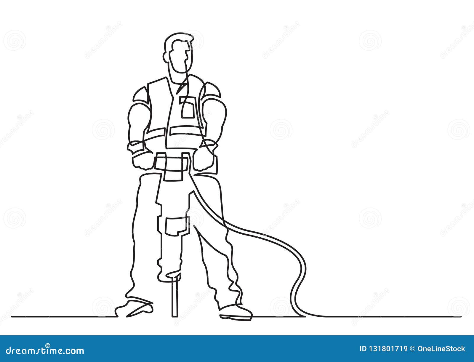 Continuous Line Drawing Of - Construction Worker With Jackhammer Stock ...