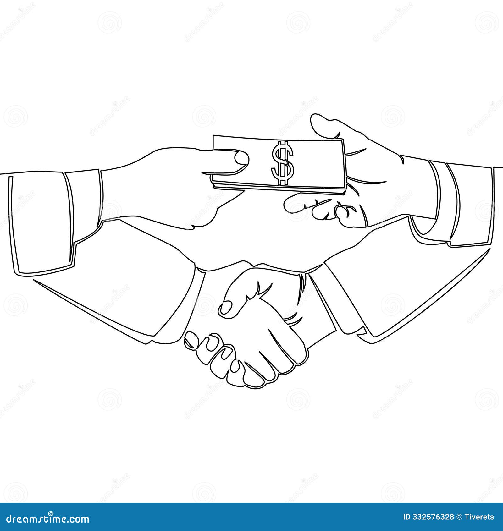 Continuous Line Drawing Corrupt Handshake Bribe Money Icon Vector ...