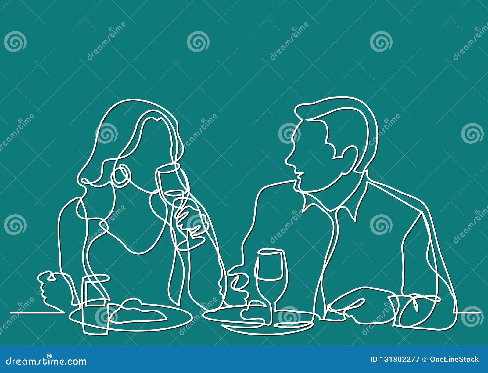 Continuous Line Drawing of Couple Dining in Restaurant Stock Vector ...